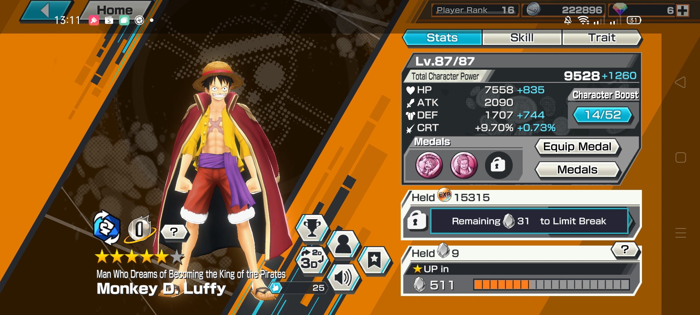 SOLD - OPBR New Ex Luffy LV 87 = 10$ | EpicNPC Marketplace