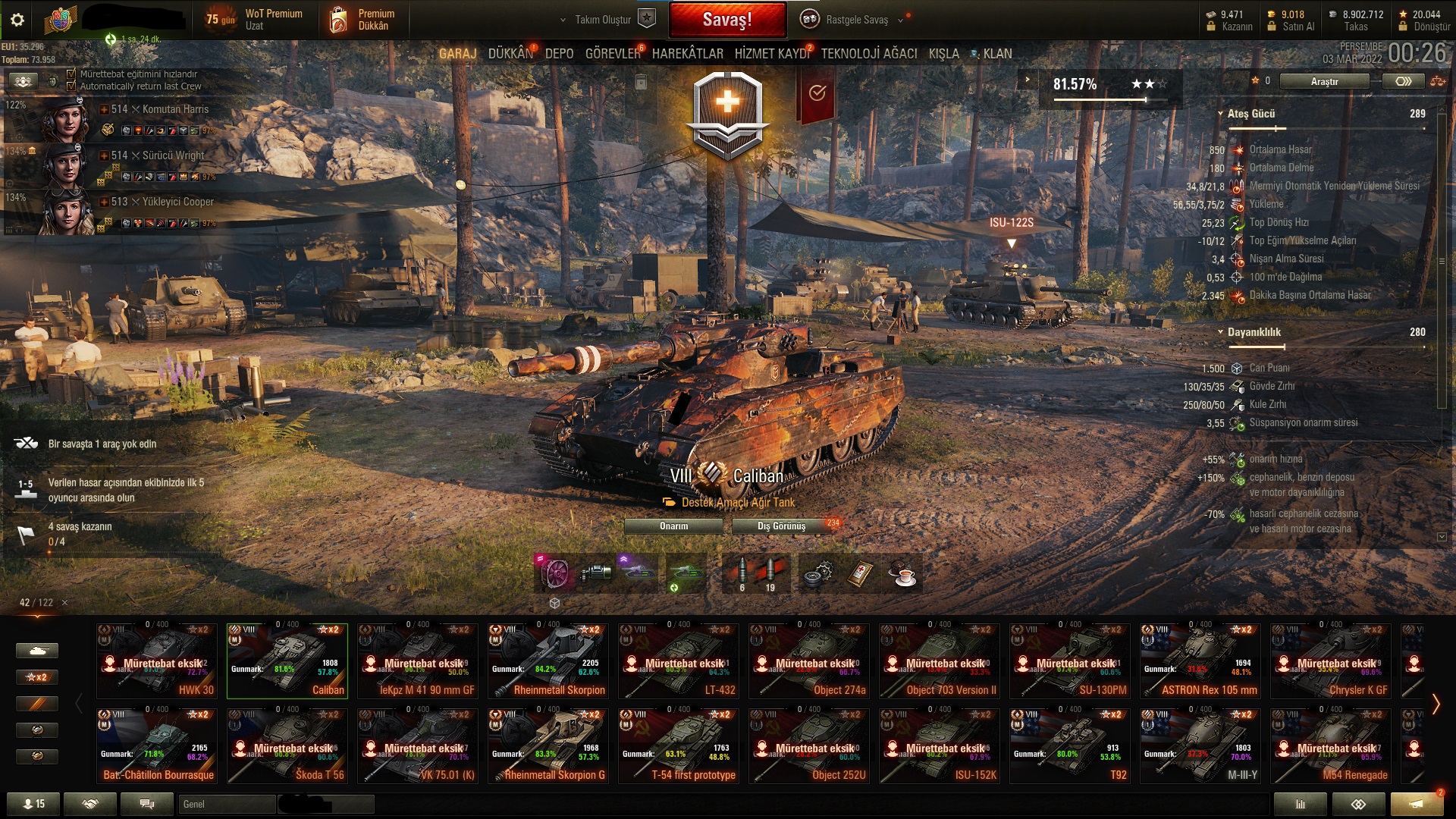 Chieftain, VK, 907, 121B and 43 Tier 8 premium tanks, Unicum Account ...