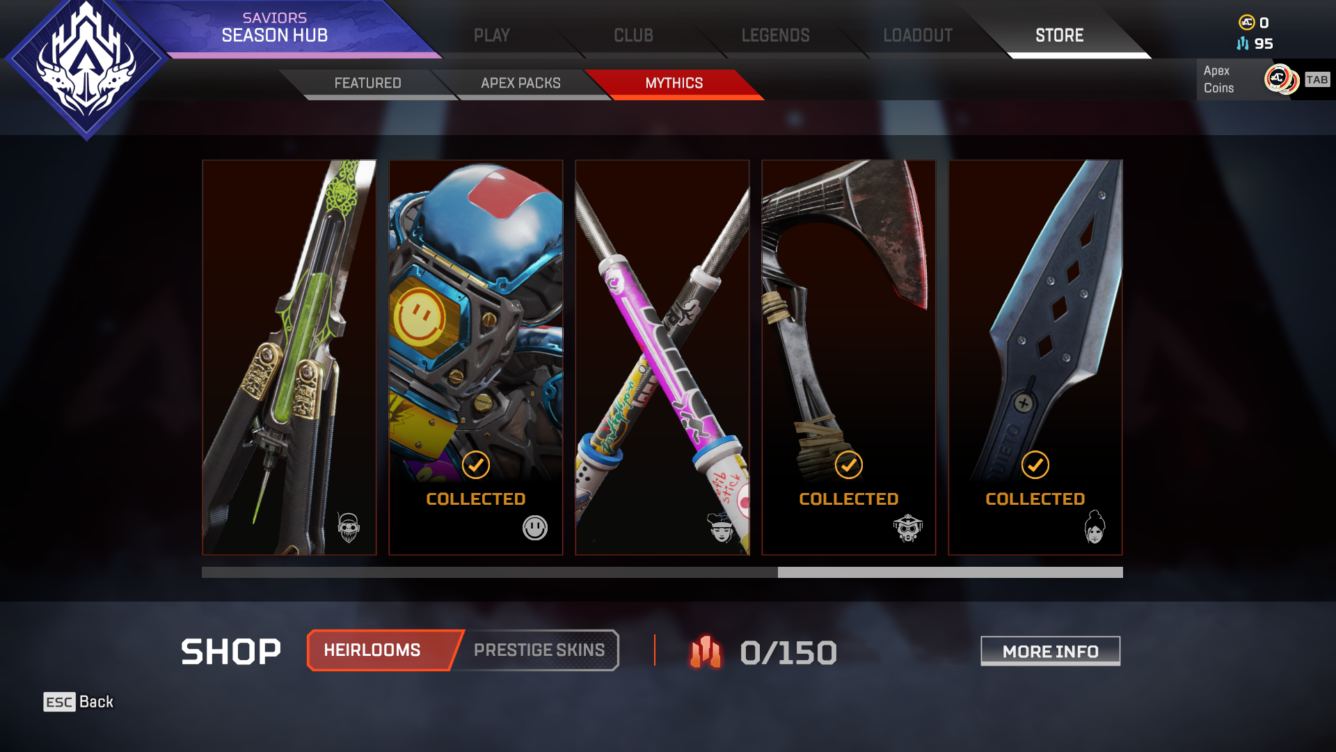 S0 Apex Legends account - 3 Heirlooms - 300 legendary | EpicNPC Marketplace
