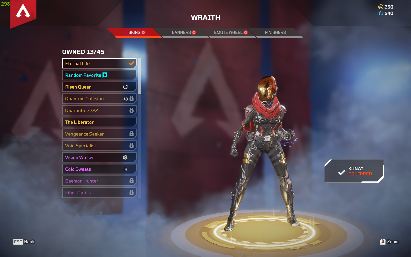 SOLD - wraith kunai heirloom eternal life skin + many limited skin ...