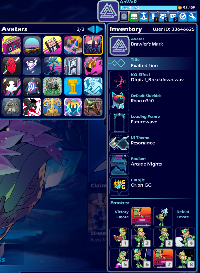 SOLD - Pc Brawlhalla account with extremely rare avatars +bp nix+few ...